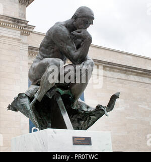 The Thinker statue in Cleveland, Ohio, damaged by bombing, stands as a ...