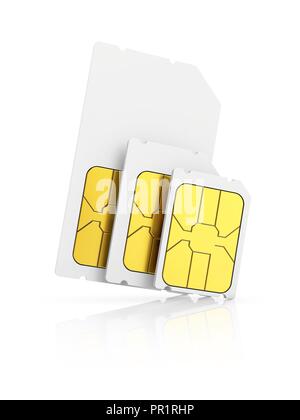 Three SIM card sizes. Illustration of a Mini-SIM, a Micro-SIM, and a ...