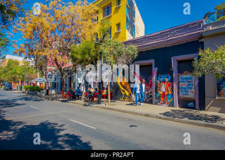 SANTIAGO, CHILE - SEPTEMBER 13, 2018: Outdoor view of Lastarria ...