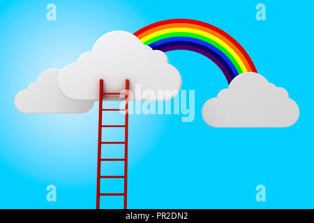 3d ladder, clouds and rainbow, competition concept Stock Photo - Alamy