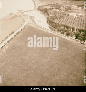 Where Jordan River enters Galilee. Jewish colony of Digana, aerial view ...