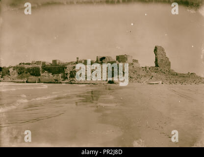 Athlit. Crusader castle towers in the sea. 1920, Israel, ʾAtlit ...
