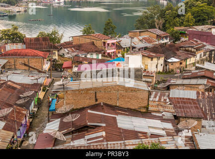 Parapat coastal town on banks of Lake Toba in the Uluan Peninsula ...