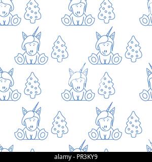 Seamless pattern with unicorns and Christmas tree. Christmas and New ...