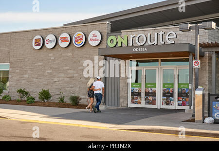 ONTARIO, CANAD - JULY 12, 2018: ONroute service and building. ONroute ...