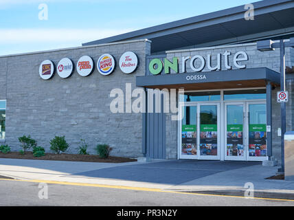 ONTARIO, CANAD - JULY 12, 2018: ONroute service and building. ONroute ...