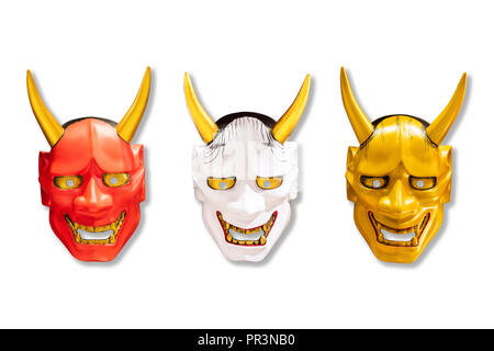 Traditional Japanese golden devil mask Kabuki Mask on white background ...