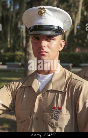 US Marines from Platoon 3064 stand at Attention awaiting command from ...