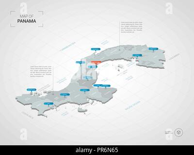 Stylized map of Panama. Isometric 3D green map with cities, borders ...