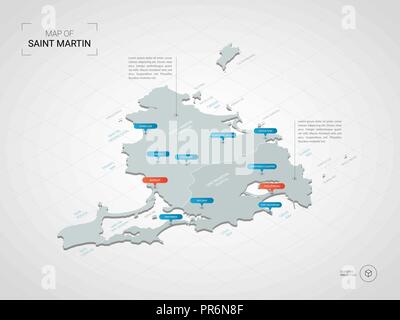 3d isometric map of Saint Martin, isolated with shadow vector ...