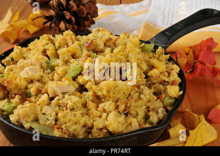 Cornbreadstuffing with turkey and celery in a cast iron skillet Stock ...