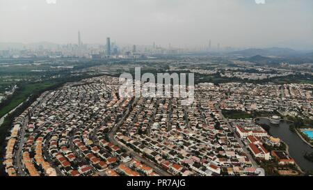 Aerial Panorama of village in Yuen Long, Hong Kong, daytime outdoor ...
