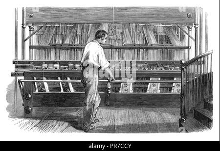 A working loom in one of the mill houses New Lanark Scotland Stock ...