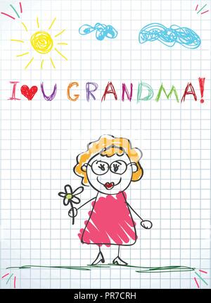 Happy grandmother and child drawing with colored pencils together at ...