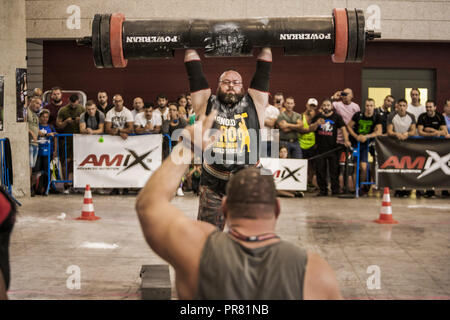 Weightlifter in front of the jury during the strongman "Arnold Classic ...