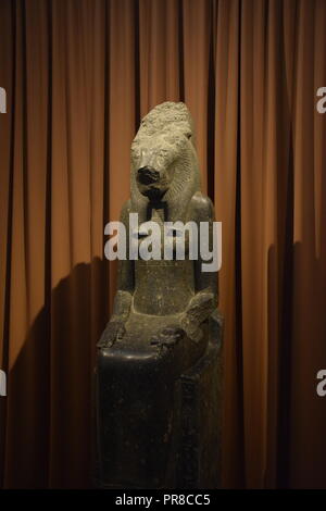 Statue of goddess Mut-Sekhmet inside the egyptian hall of Hermitage ...