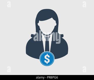 Female Financial Manager Icon on gray background Stock Vector Image ...
