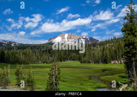 Beautiful view of Lassen Peak in winter snow at Lassen Volcanic ...