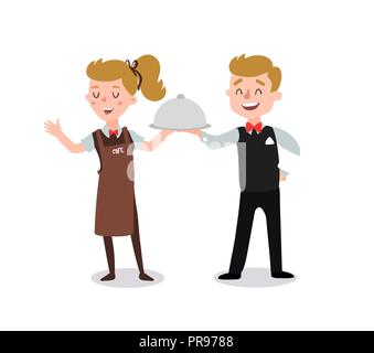 waiter wearing the uniform holding a dish of chicken cartoon character ...