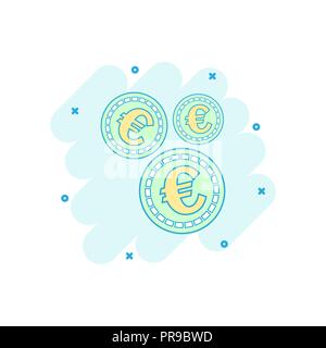 Cartoon colored euro coins icon in comic style. Money coin illustration ...