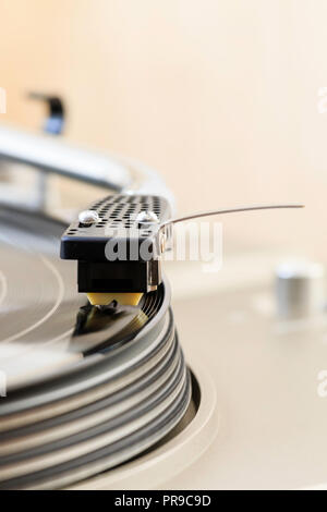 Record player, deck. 'S' shape tone arm playing long player record, LP ...