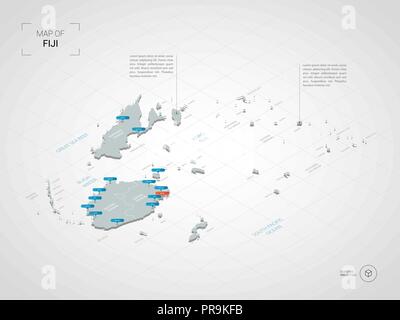 Fiji map with borders, cities, capital and administrative divisions ...