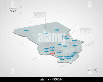 Chad political map of administrative divisions - regions. Colorful 3D ...