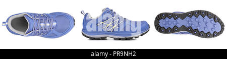 blue slip on sports shoe isolated on white background, lace free shoes ...