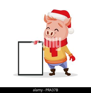 Cute Pig Holding Blank Sign Cartoon Character, Kawaii Animal Mascot ...
