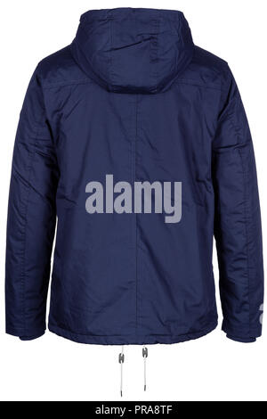 Back of navy blue jacket with hood Stock Photo - Alamy