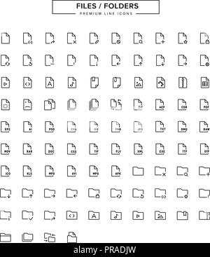 Files and Folders Security icon set in thin line outline style and linear vector sign Stock ...