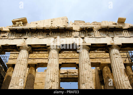 West pediment of Parthenon, Acropolis of Athens. Quarrel between Athena ...