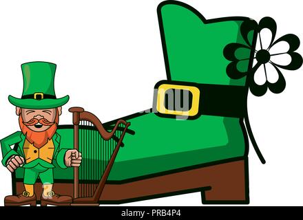 Irish elf with harp cartoon Stock Vector Image & Art - Alamy
