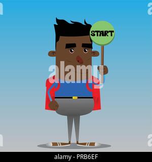 Schoolboy holding start sign. Vector cartoon character illustration ...