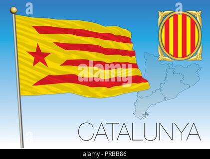 Catalonia coat of arms and flag, symbols of the region Stock Vector ...