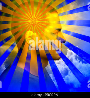 Mind power. Man radiates light from head Stock Photo - Alamy