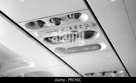 overhead passenger control unit or panel with air conditioning, lights ...