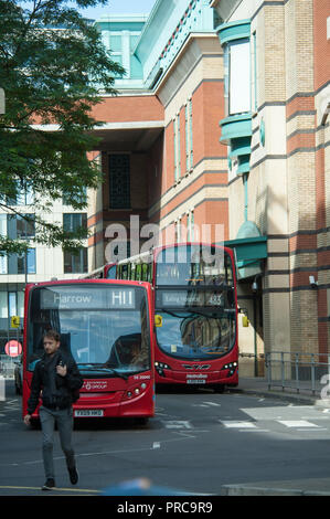 Harrow on the Hill Bus station with red buses Stock Photo - Alamy