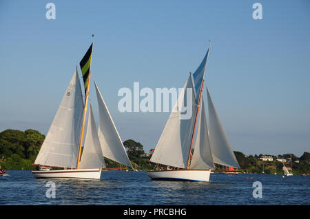 Traditional Falmouth working boats in full sail in the breezes of the ...