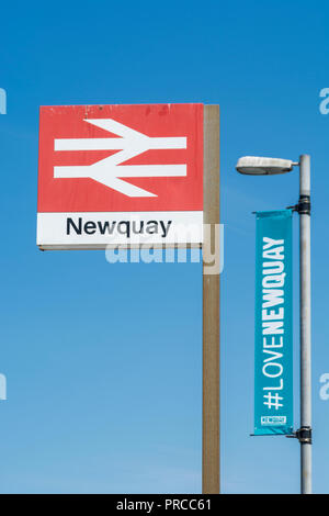 A sign for Newquay Railway Station Stock Photo - Alamy