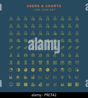 Set of Users and Charts icon with flat style design vector Stock Vector ...