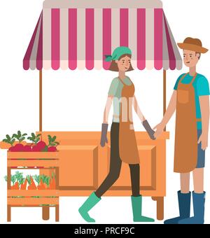 couple in store kiosk with vegetables avatar character Stock Vector ...