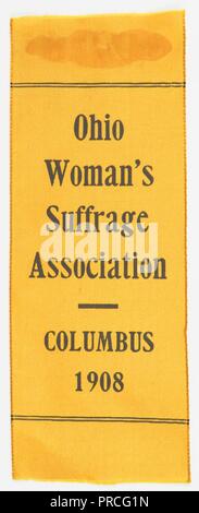 Yellow suffrage ribbon or badge, worn by a convention usher, with a ...