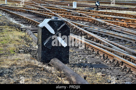Old railroad track switch automatically operated from rail control room ...