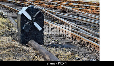Old railroad track switch automatically operated from rail control room ...