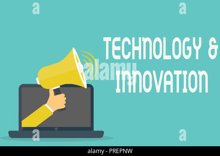 Handwriting text TechnologyandInnovation. Concept meaning Application ...
