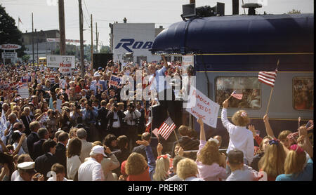 President George W. Bush campaigns on a train trip in October 1992 ...