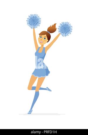 A cartoon illustration of a teen cheerleader girl cheering with pom ...