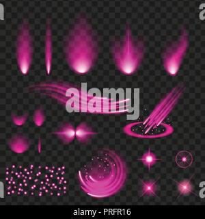 Purple shine stars with glitters, sparkles icons set. Effect twinkle ...