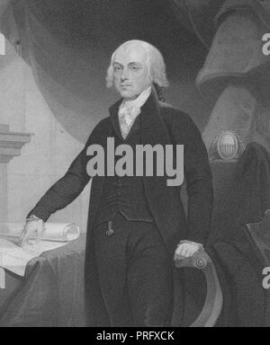 Engraved portrait of James Madison, the fourth President of the United ...